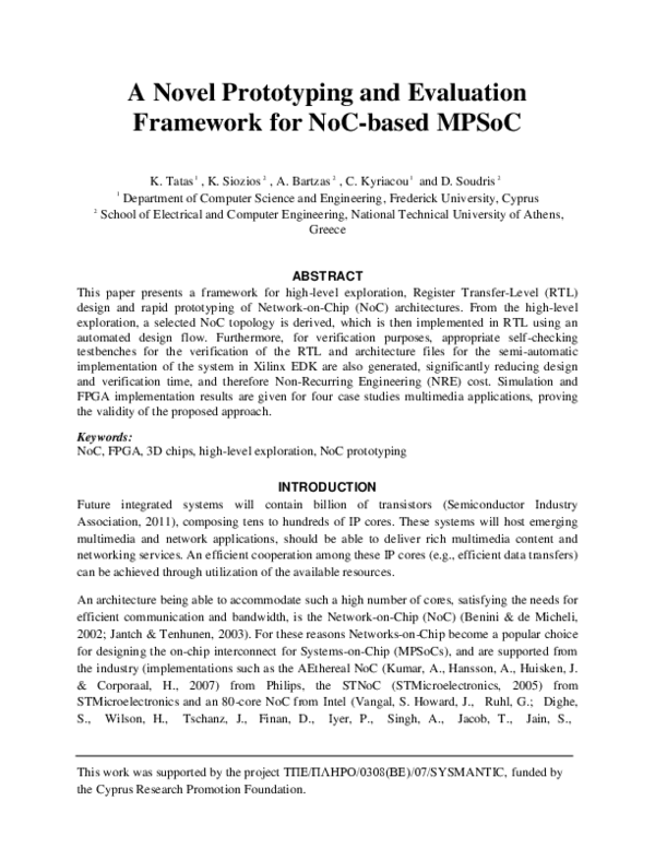 Pdf A Novel Prototyping And Evaluation Framework For Noc Based Mpsoc