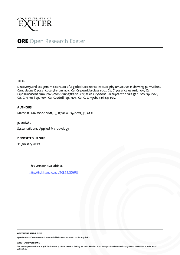 (PDF) Discovery and ecogenomic context of a global Caldiserica-related ...