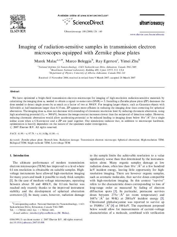 (PDF) Imaging of radiation-sensitive samples in transmission electron ...