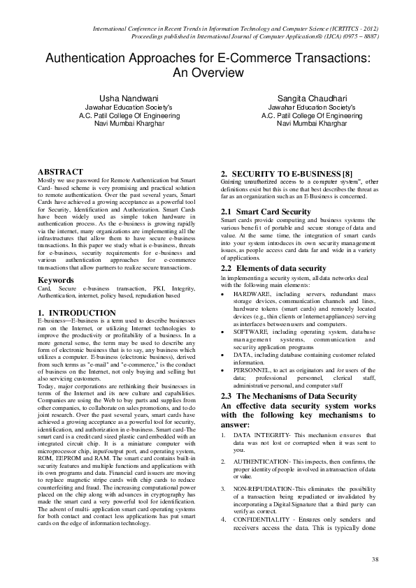 (PDF) Authentication Approaches for E-Commerce Transactions: An Overview