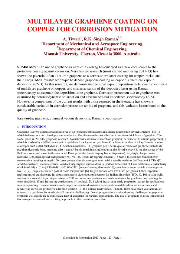 (PDF) Multilayer Graphene on Copper for Corrosion Mitigation