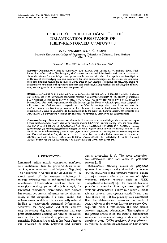 Pdf The Role Of Fiber Bridging In The Delamination Resistance Of Fiber Reinforced Composites