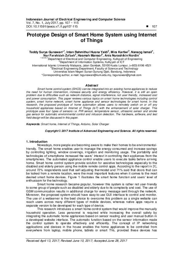 (PDF) Prototype Design of Smart Home System using Internet of Things