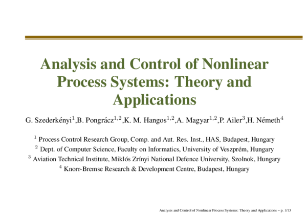 (PDF) Analysis and control of nonlinear process systems