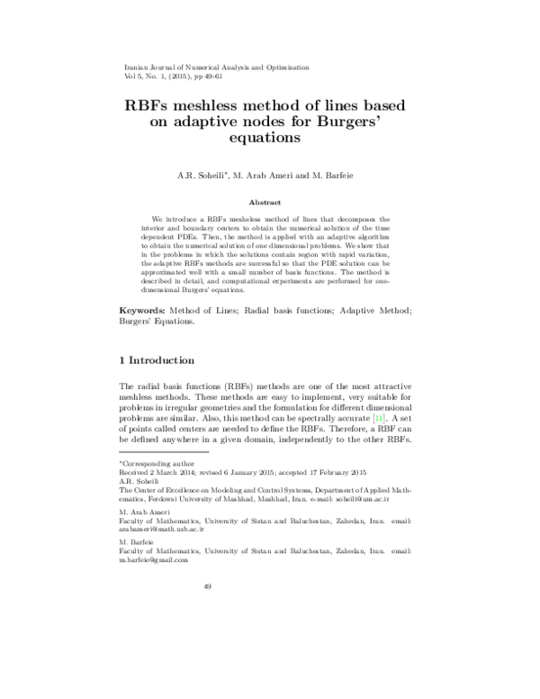 Pdf Rbfs Meshless Method Of Lines Based On Adaptive Nodes For Burgers