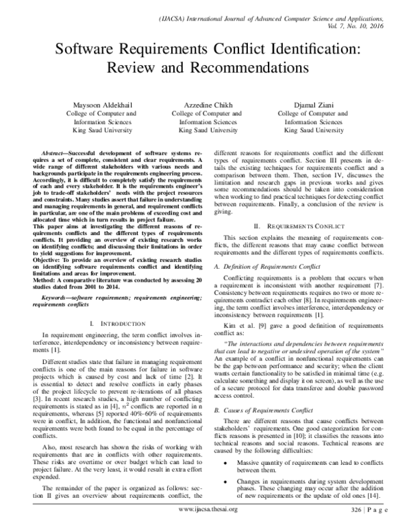 (PDF) Software Requirements Conflict Identification: Review and ...