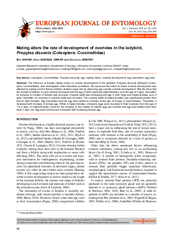 (PDF) Mating alters the rate of development of ovarioles in the ...