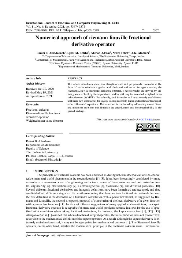 Pdf Numerical Approach Of Riemann Liouville Fractional Derivative Operator