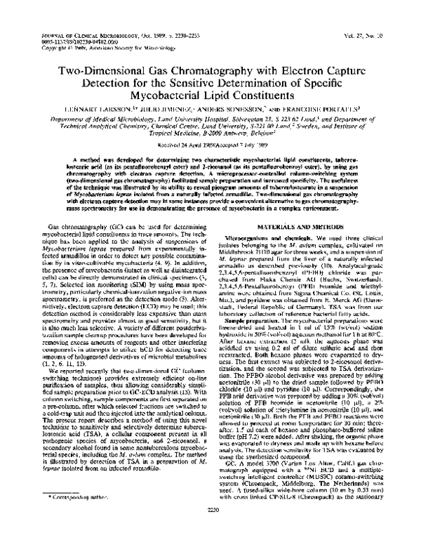 Pdf Two Dimensional Gas Chromatography With Electron Capture Detection Used In The