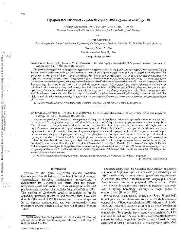 (PDF) Lipopolysaccharides of Legionella erythra and Legionella oakridgensis