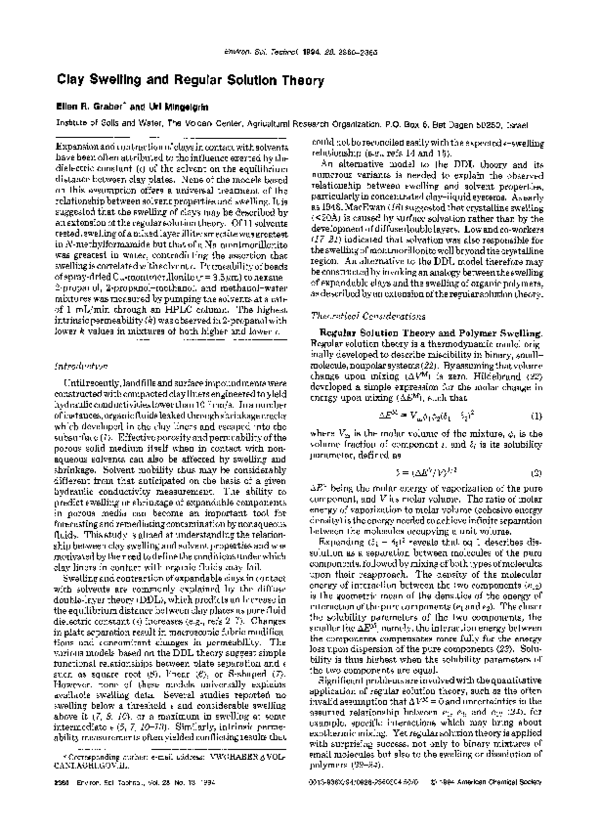 (PDF) Clay Swelling and Regular Solution Theory