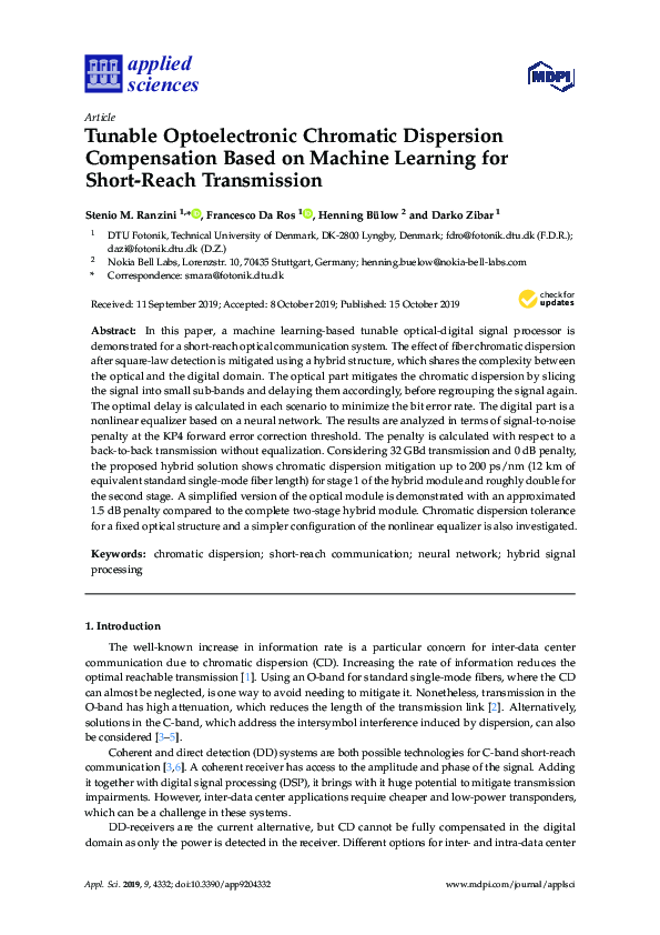 (PDF) Tunable Optoelectronic Chromatic Dispersion Compensation Based on Machine Learning for ...