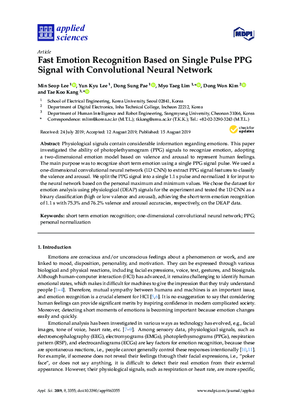 (PDF) Fast Emotion Recognition Based on Single Pulse PPG Signal with ...