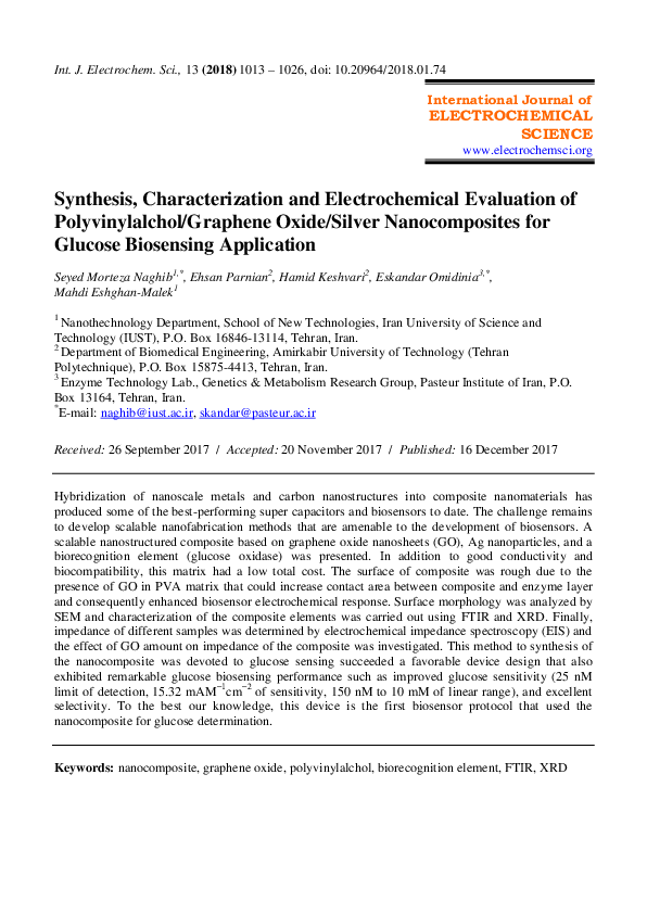 (PDF) Synthesis, Characterization and Electrochemical Evaluation of Polyvinylalchol/Graphene ...