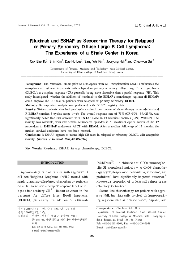(PDF) Rituximab-ESHAP Improves Outcomes in Relapsed DLBCL