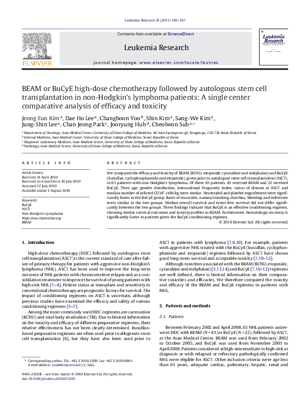 (PDF) BEAM or BuCyE high-dose chemotherapy followed by autologous stem ...