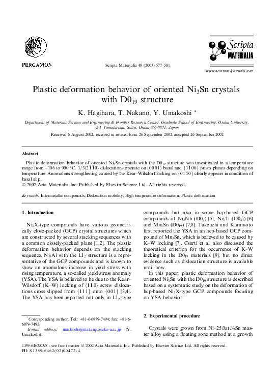 (PDF) Plastic deformation behavior of oriented Ni3Sn crystals with D019 ...