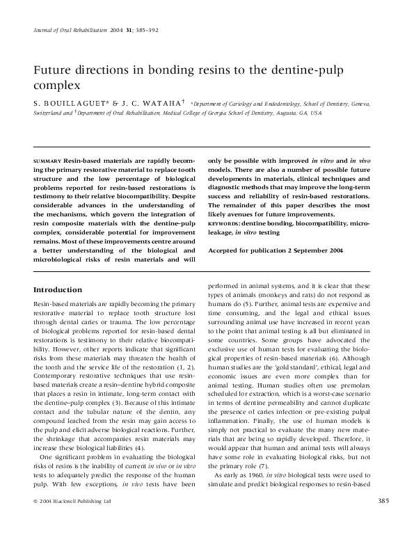 (PDF) Future directions in bonding resins to the dentine-pulp complex