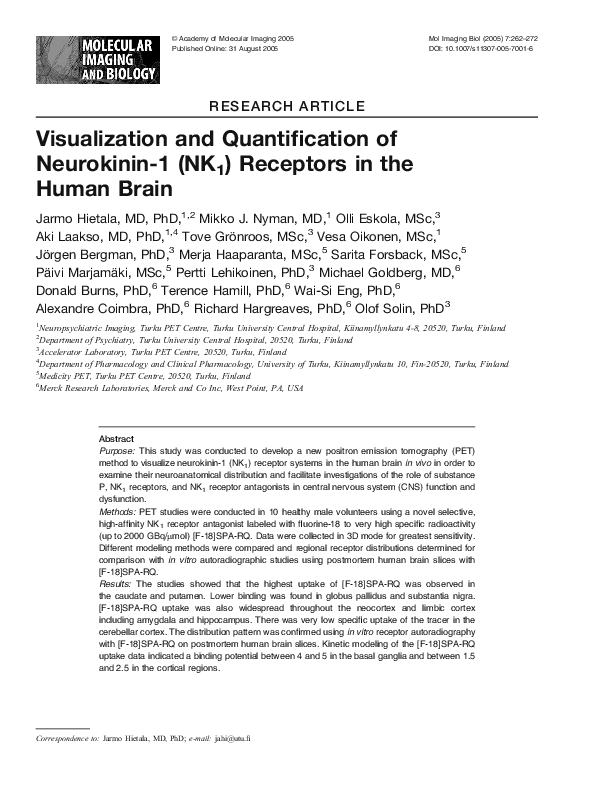 (PDF) Visualization and quantification of neurokinin-1 (NK 1) receptors ...