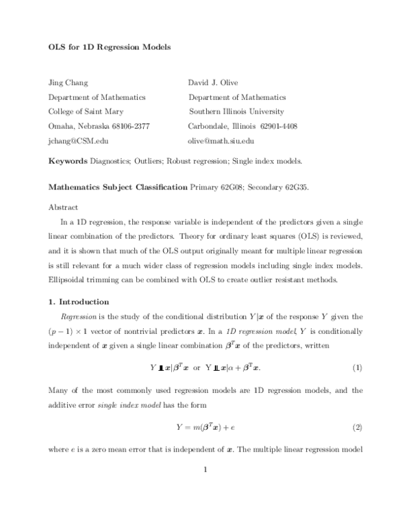 (PDF) OLS for 1D Regression Models