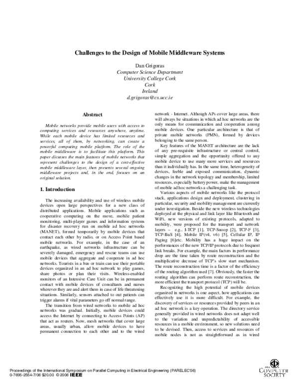 (PDF) Challenges to the Design of Mobile Middleware Systems