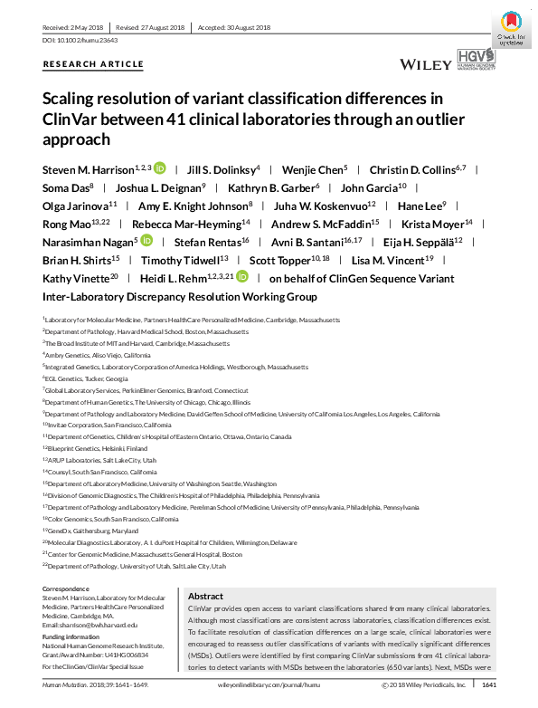 (PDF) Scaling resolution of variant classification differences in ...