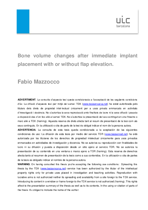 (PDF) Bone volume changes after immediate implant placement with or ...