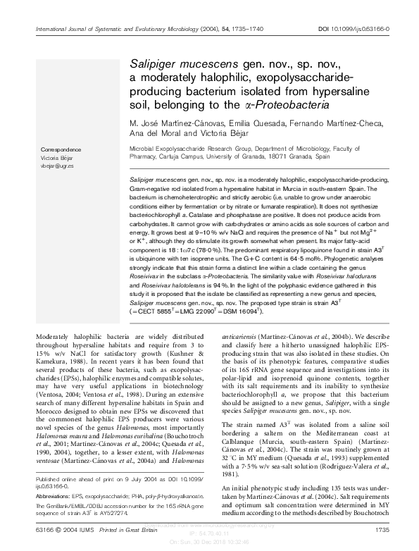 (PDF) Salipiger mucescens gen. nov., sp. nov., a moderately halophilic, exopolysaccharide ...