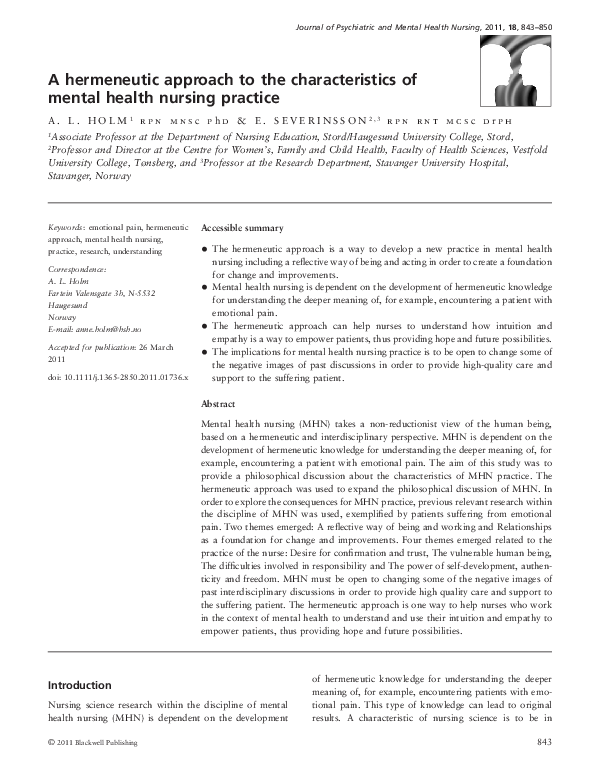 (PDF) A hermeneutic approach to the characteristics of mental health ...