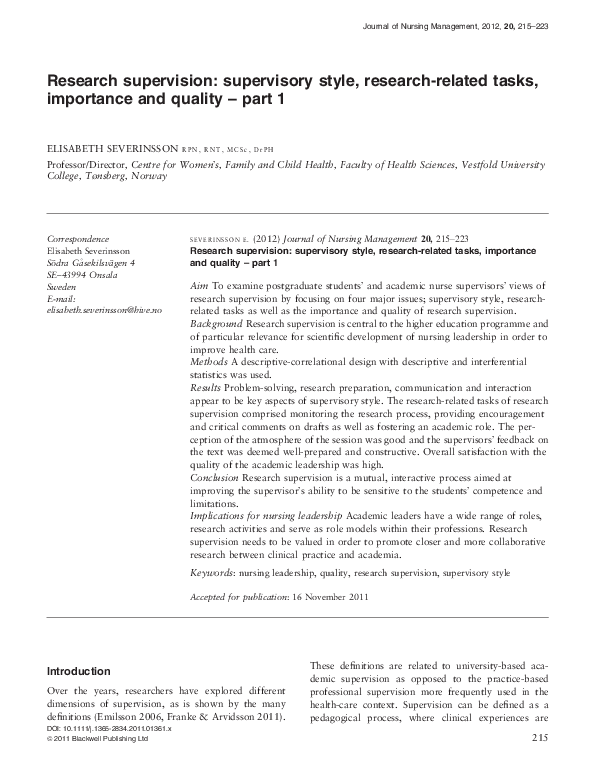 (PDF) Research supervision: supervisory style, research-related tasks ...