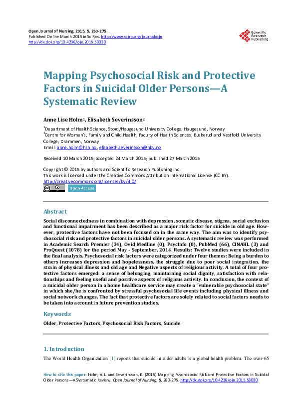 (PDF) Mapping Psychosocial Risk and Protective Factors in Suicidal ...