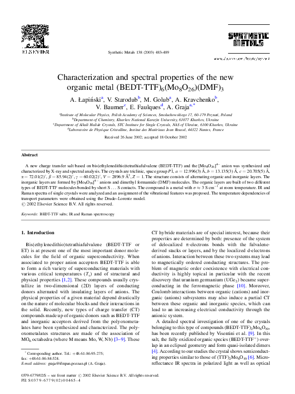 (PDF) Characterization and spectral properties of the new organic metal ...