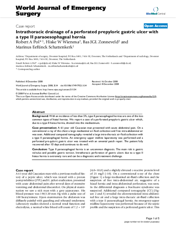 (PDF) Intrathoracic drainage of a perforated prepyloric gastric ulcer ...