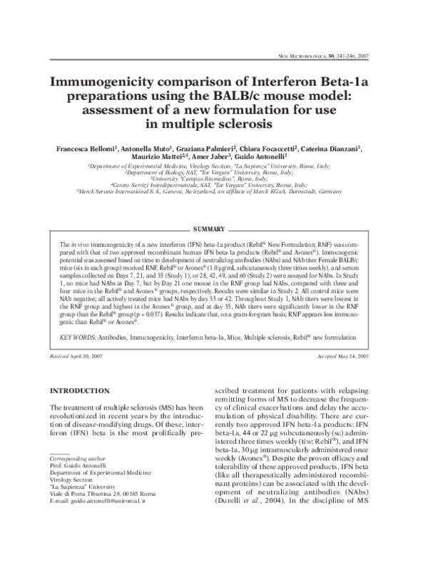 (PDF) Immunogenicity comparison of interferon beta-1a preparations ...