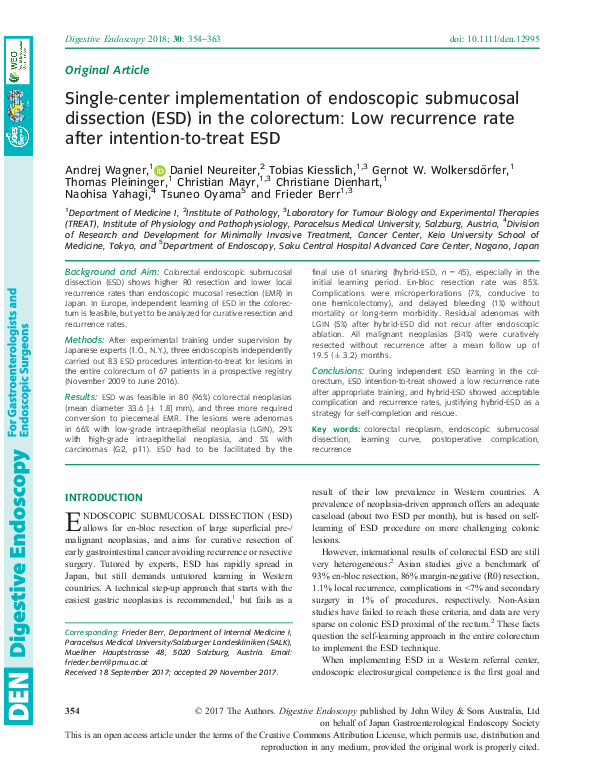 (PDF) Single-center implementation of endoscopic submucosal dissection ...