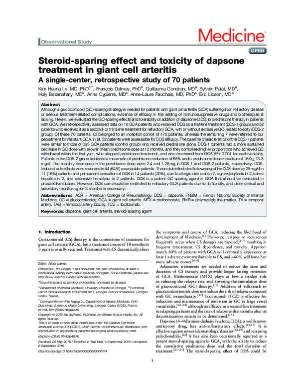 (PDF) Steroid-sparing effect and toxicity of dapsone treatment in giant ...