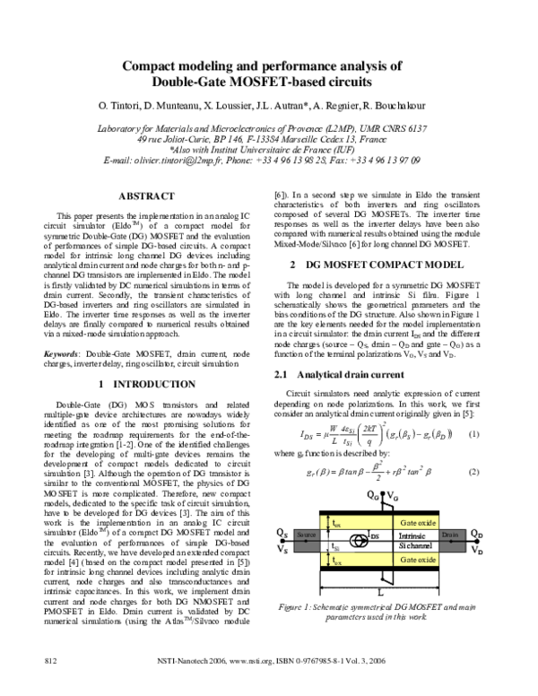 (PDF) Compact modeling and performance analysis of Double-Gate MOSFET-based circuits