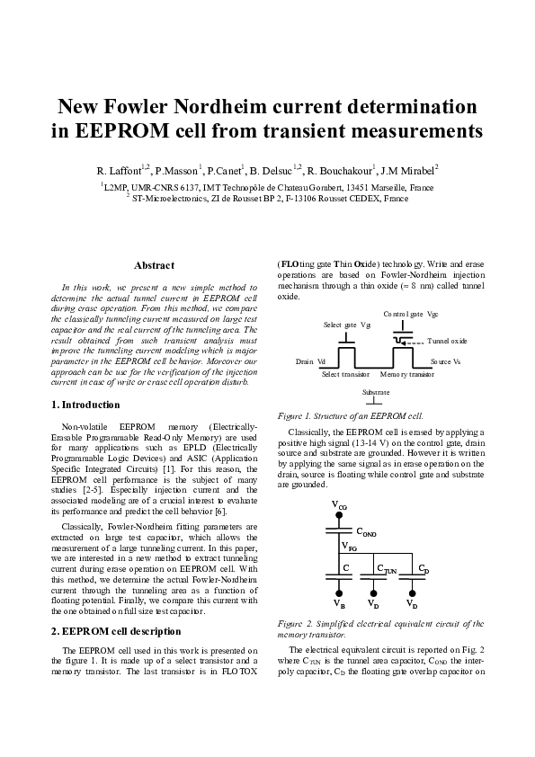 (PDF) New Fowler Nordheim current determination in EEPROM cell from transient measurements