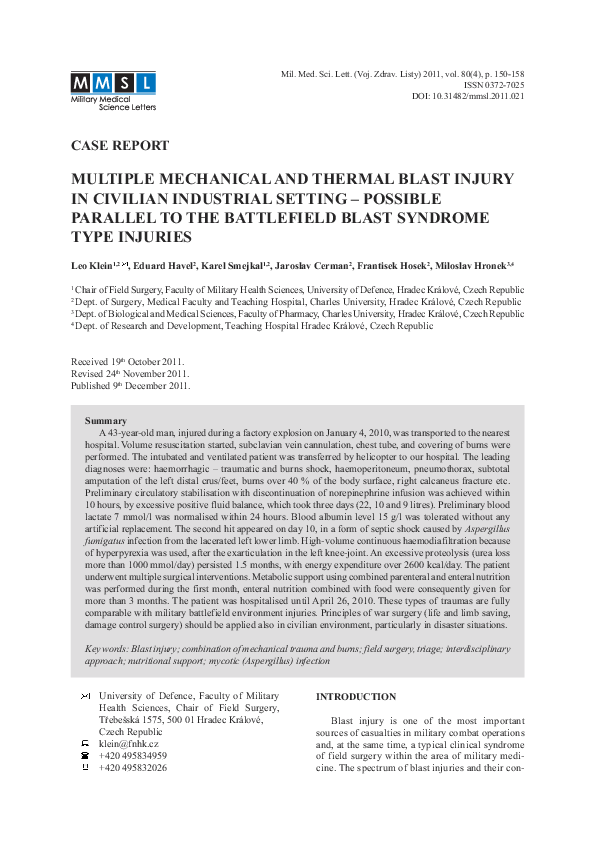 (PDF) Multiple Mechanical and Thermal Blast Injury in Civilian ...