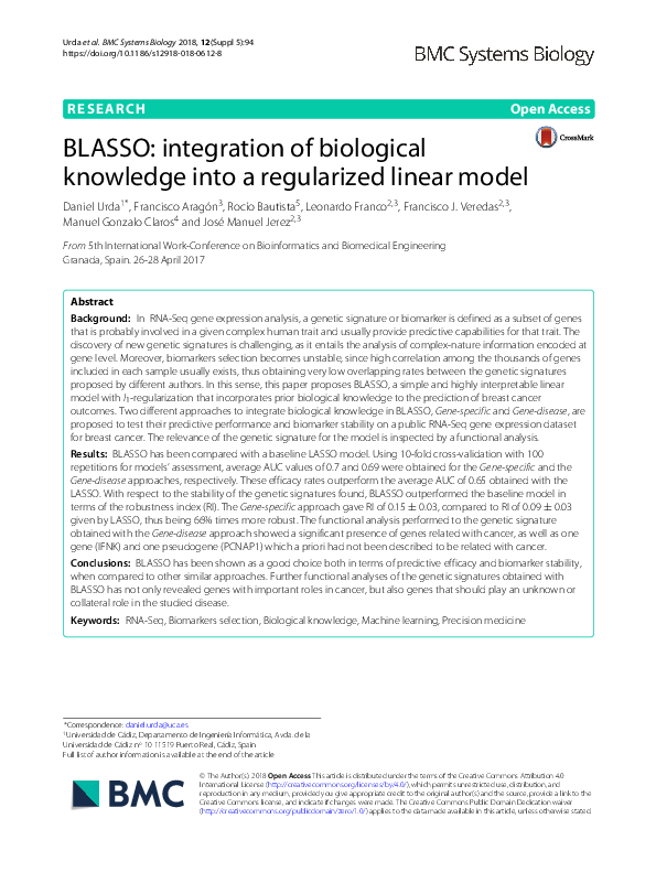 (PDF) BLASSO: integration of biological knowledge into a regularized ...
