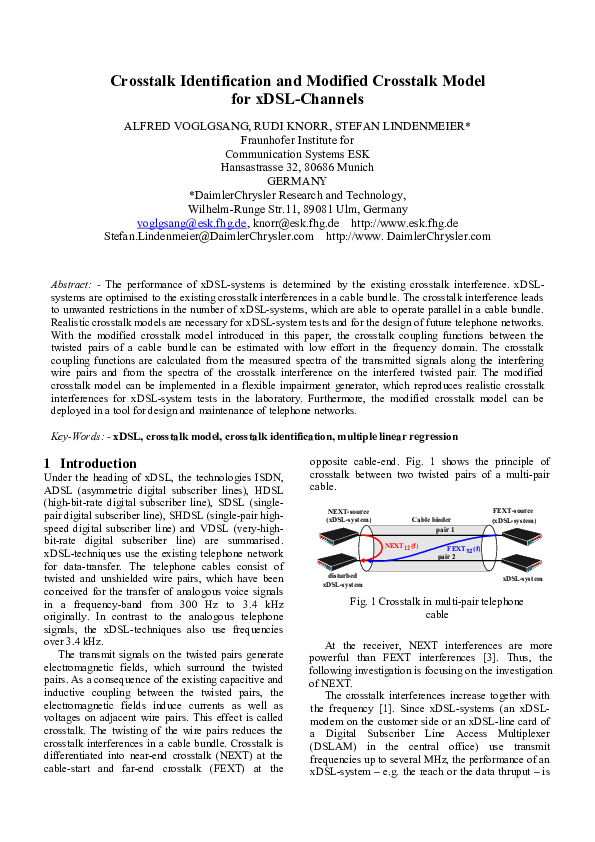 (PDF) Crosstalk Identification and Modified Crosstalk Model for xDSL ...