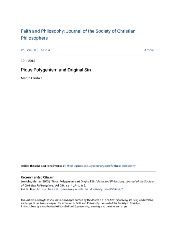 (PDF) Pious Polygenism and Original Sin
