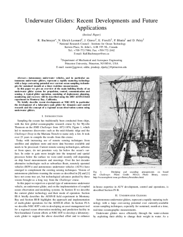 (PDF) Underwater gliders: recent developments and future applications