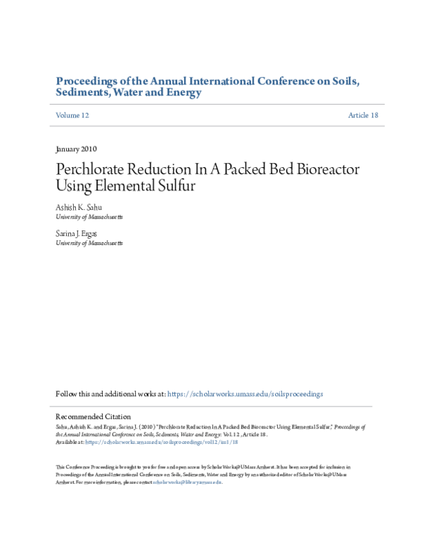 (PDF) Perchlorate Reduction In A Packed Bed Bioreactor Using Elemental ...