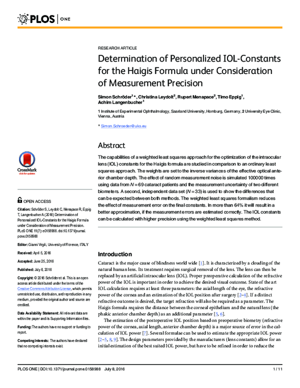 (PDF) Determination of Personalized IOL-Constants for the Haigis ...