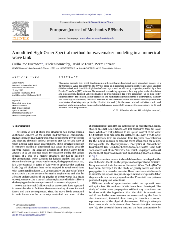 Pdf A Modified High Order Spectral Method For Wavemaker Modeling In A