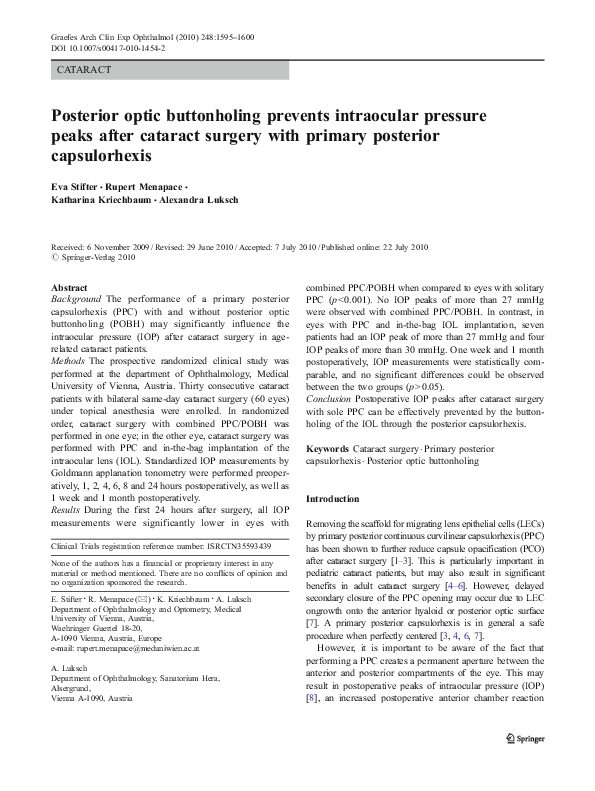 (PDF) Posterior optic buttonholing prevents intraocular pressure peaks ...