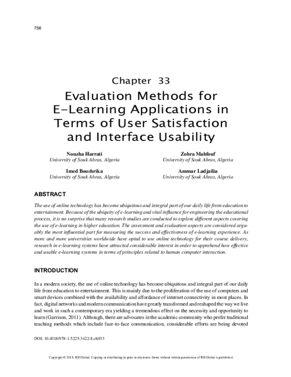 Pdf Evaluation Methods For E Learning Applications In Terms Of User