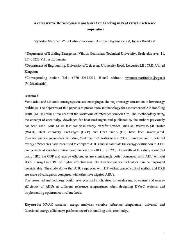 (PDF) A comparative thermodynamic analysis of air handling units at ...