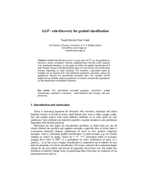 (PDF) GAP-rule discovery for graded classification